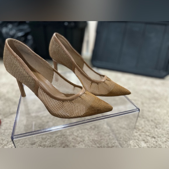 Open Edit | Shoes | Open Edit Pointed Toe Lace Mesh Tannude Heels ...